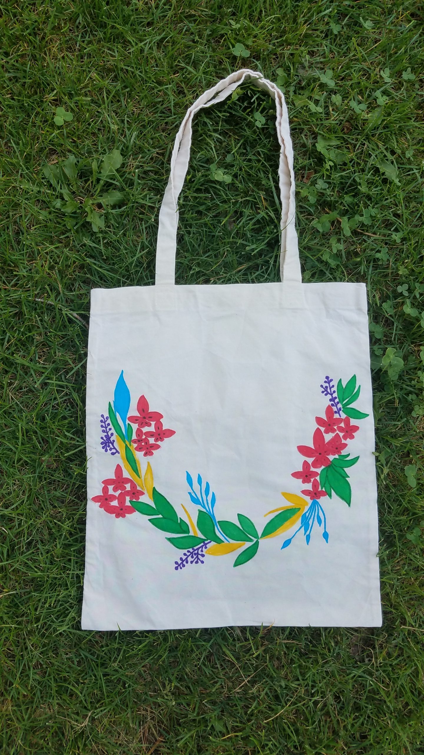Handmade canvas tote bag (flowers) - Hope for Planet